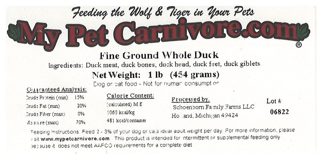 Fine Ground Whole Duck-1 LB. – My Pet Carnivore